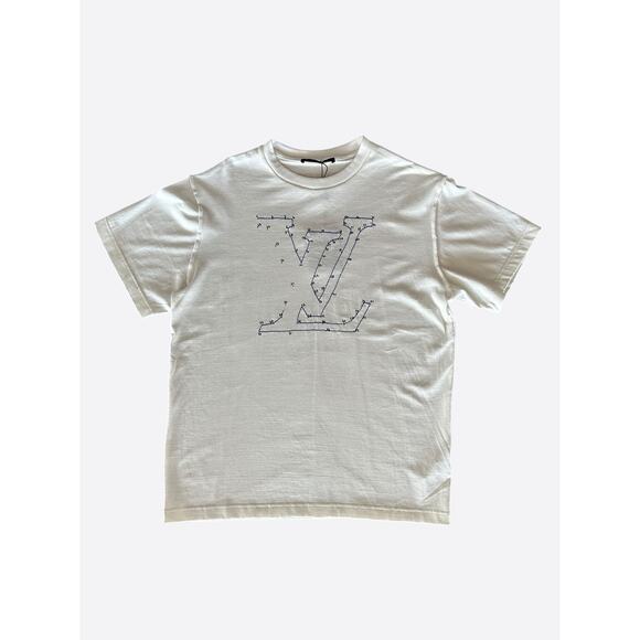 Louis Vuitton | Shirts | Louis Vuitton White Blue Lv Stitch Logo Tshirt ...